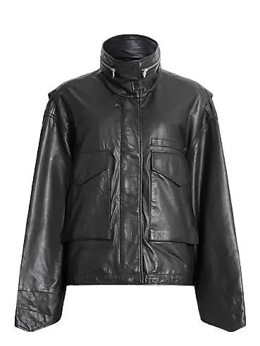 ALLSAINTS Clay Funnel-neck Cropped Leather Jacket - Black