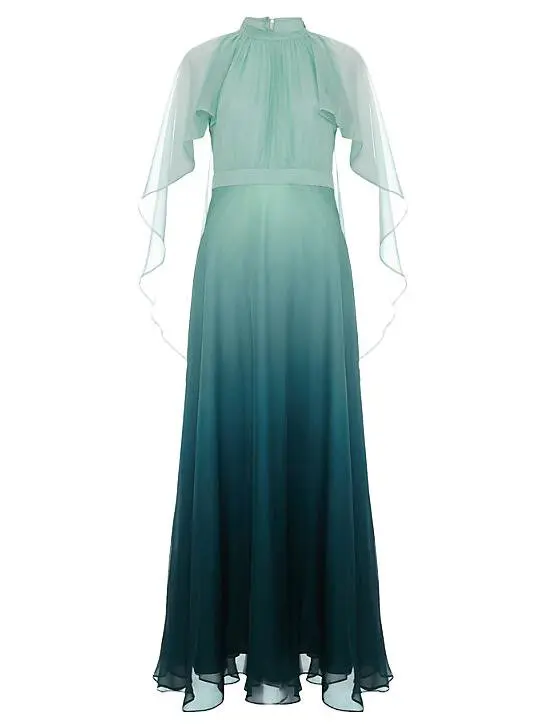 PHASE EIGHT Flower-appliqué Woven Maxi Cape Dress - Teal