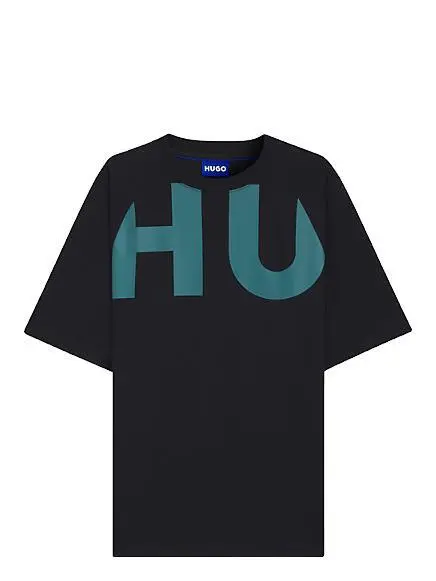 Hugo Wraparound-logo Oversized Cotton-jersey T-shirt - Black