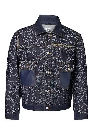 A BATHING APE Bape X Ovo Camo-jacquard Denim Jacket - Blue
