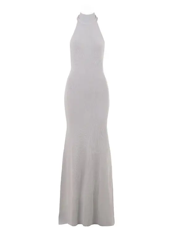 House Of Cb Nova Halterneck Knitted Maxi Dress - Silver Grey