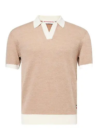 Orlebar Brown Horton Contrast-trims Merino Wool-blend Polo Top - Walnut/white Sand