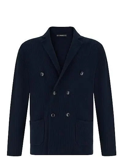 Boggi Milano Knitted Double-breasted Cotton Jacket - Navy Blue