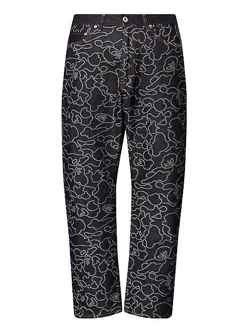 A BATHING APE X Ovo Camo-jacquard Straight-leg Jeans - Blue