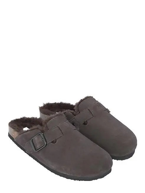 THE WHITE COMPANY Suede Slippers With Faux-fur Lining - Chocolate