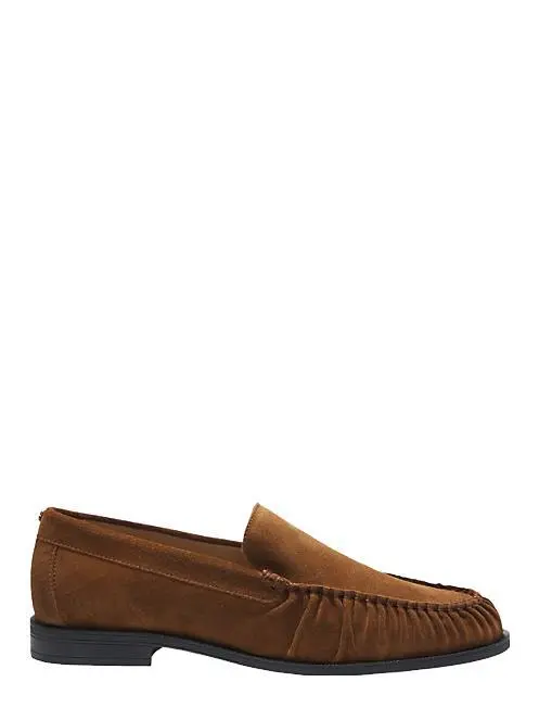 BOSS Ruched Suede Moccasins - Medium Brown