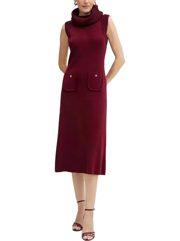 Luisa Spagnoli Roll-neck Pocket Midi Dress - Red