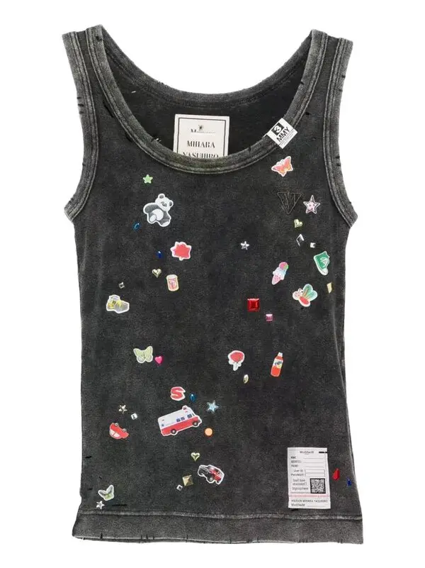 Mihara Yasuhiro Graphic-applique Sleeveless Top - Grey