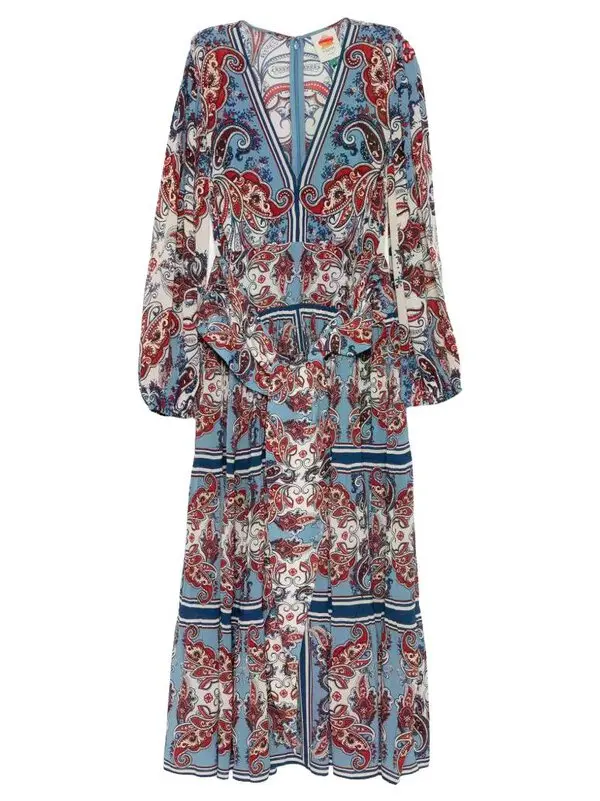 Farm Rio Paisley Scarf Tie-waist Maxi Dress - Blue