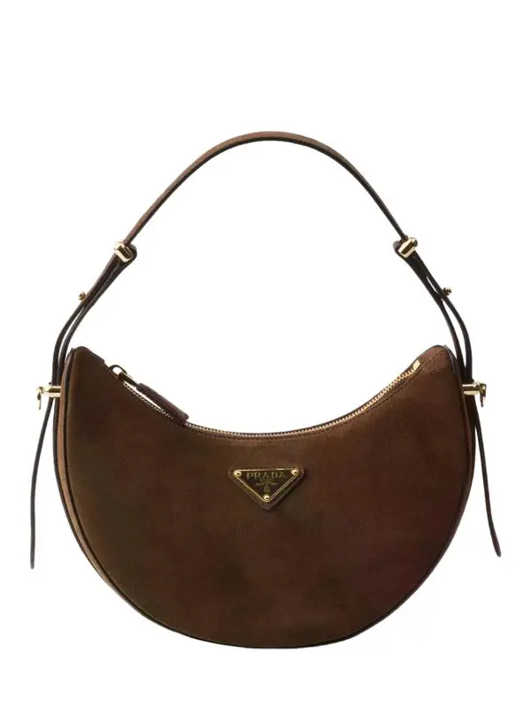 Prada Mini Arqué Suede Shoulder Bag - Brown