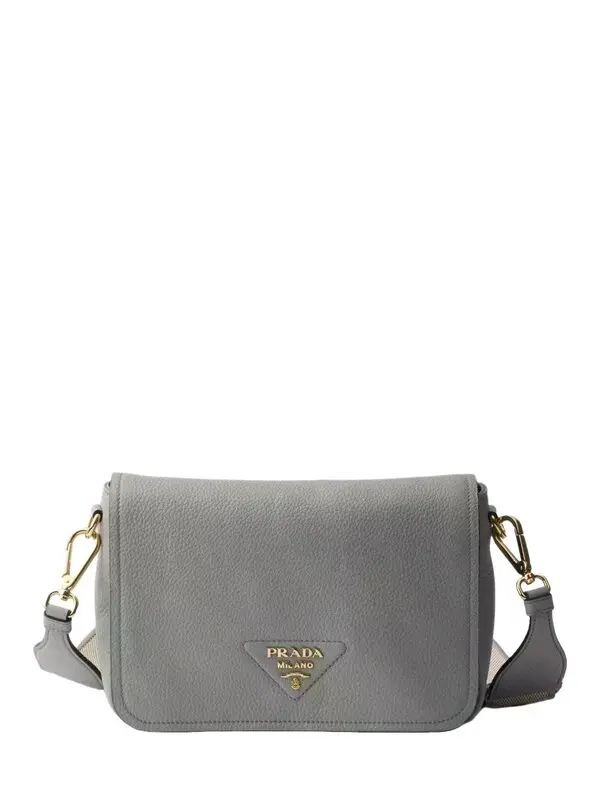 Prada Logo-plaque Leather Flap Shoulder Bag - Grey