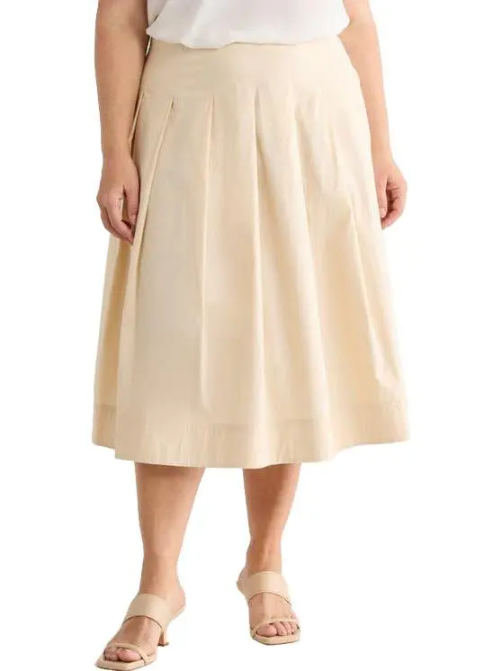 Caslon Stretch Cotton Poplin Midi Skirt - Beige Burnt