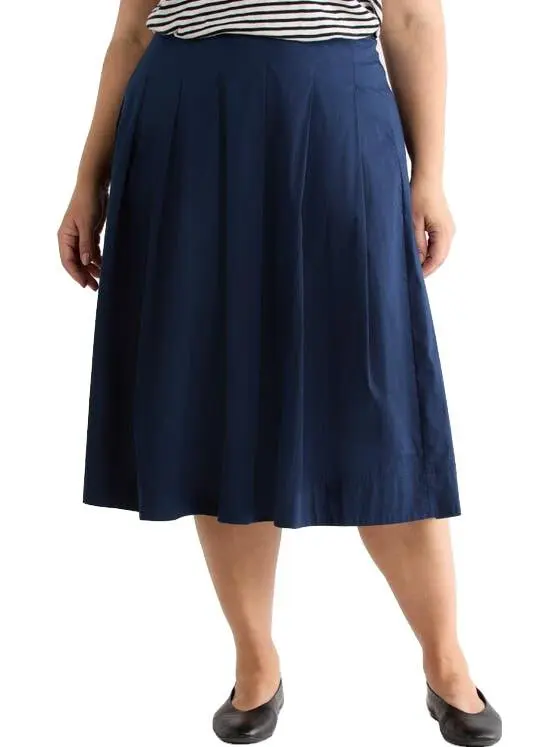 Caslon Stretch Cotton Poplin Midi Skirt - Navy Still