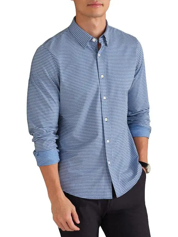 RHONE Commuter Slim Fit Gingham Check Performance Button-up Shirt - Navy Gingham