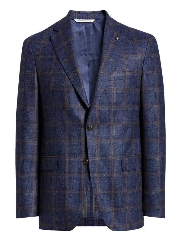 JACK VICTOR Midland Contemporary Fit Plaid Sport Coat - Navy