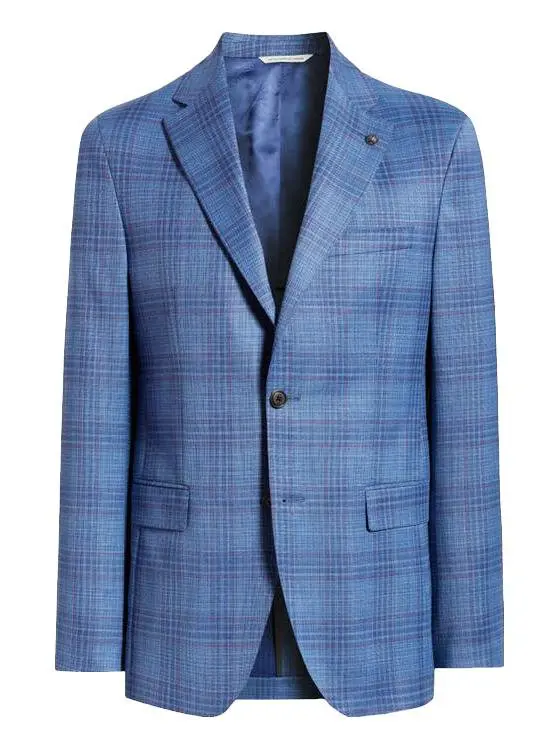 JACK VICTOR Midland Soft Constructed Plaid Stretch Wool Sport Coat - Blue