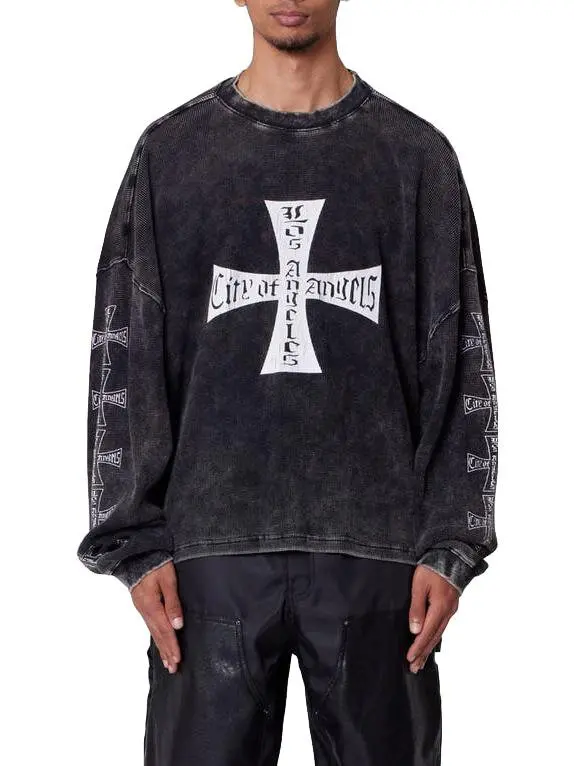 Mnml L.a. Graphic Washed Thermal Long Sleeve T-shirt - Washed Black