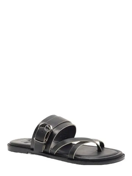 Free People Belted Cross Strap Slide Sandal - Black Tide Leather