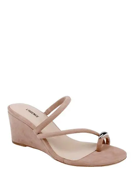 L'Agence Maritza Wedge Slide Sandal - Cappuccino Suede