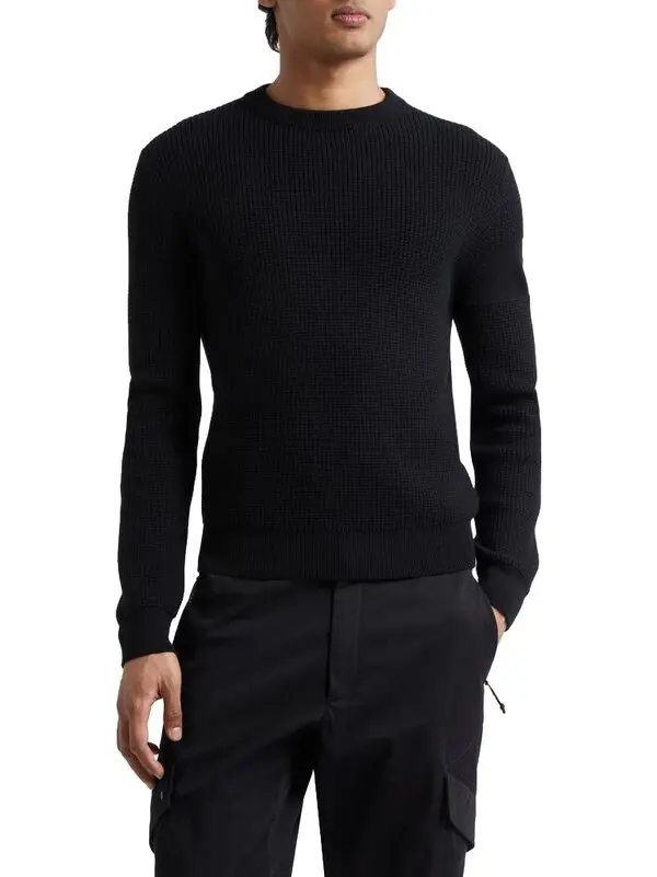 Moncler Waffle Stitch Virgin Wool Sweater - Black