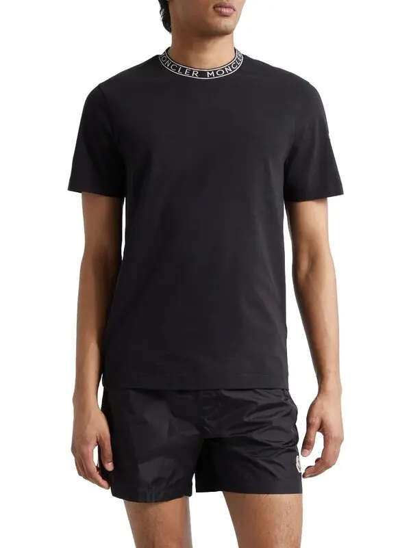 Moncler Logo Trim Cotton T-shirt - Black
