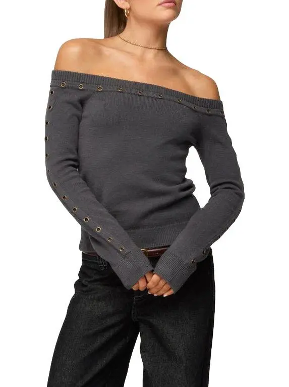 EDIKTED Morgen Grommet Embellished Sweater - Dark-gray