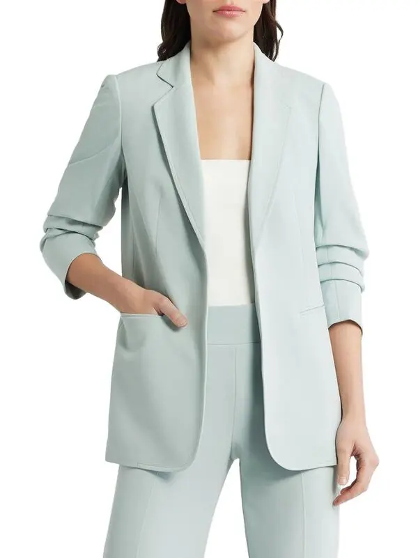 Anne Klein Scrunch Sleeve Open Front Jacket - Soft Aloe