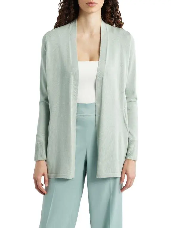 Anne Klein Kissing Front Pocket Knit Cardigan - Soft Aloe