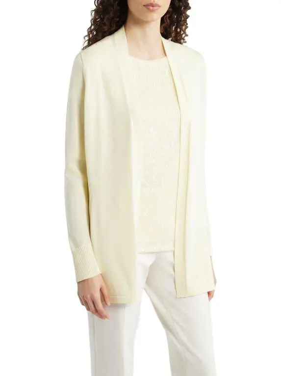 Anne Klein Kissing Front Pocket Knit Cardigan - Whisper Yellow