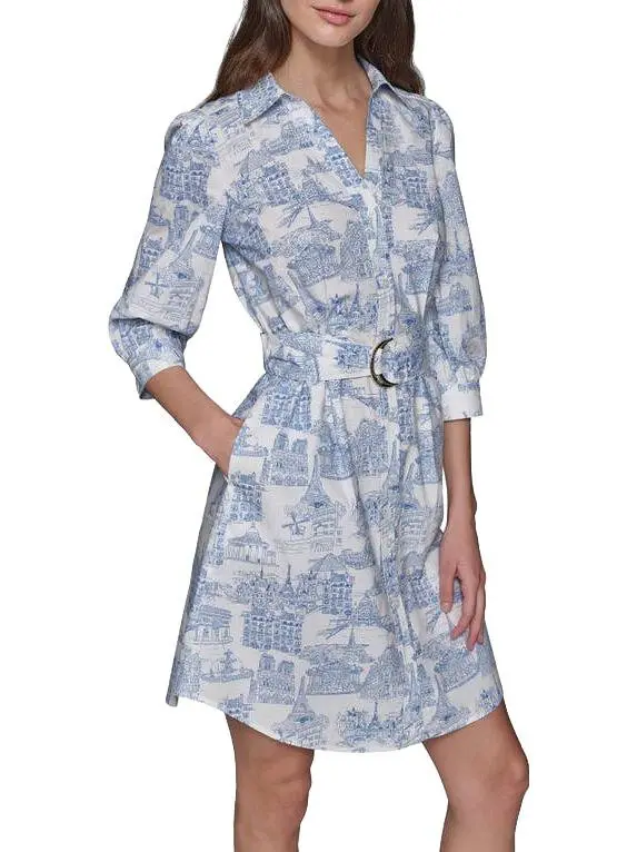 Karl Lagerfeld Landmark Print Cotton Shirt Dress - Soft White French Blue