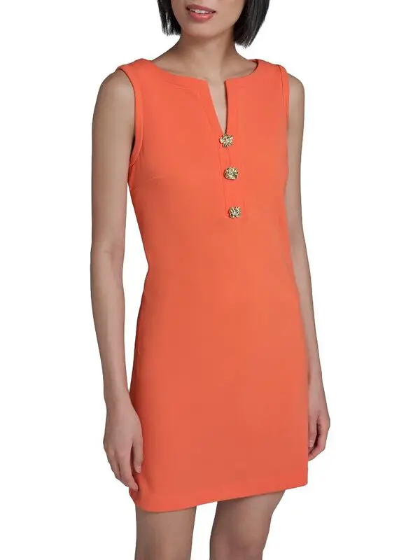 Karl Lagerfeld Flower Button Scuba Crepe Sheath Dress - Camelia