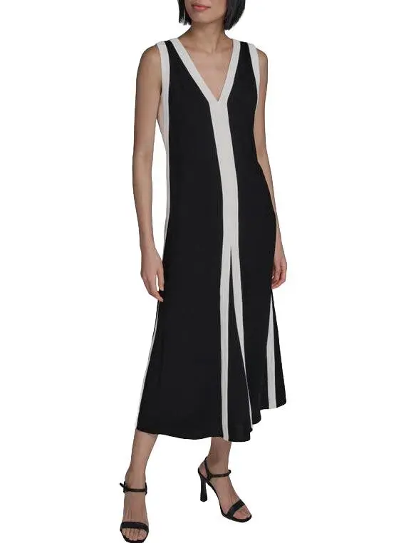 Karl Lagerfeld Aero Wash Colorblock A-line Dress - Black Soft White