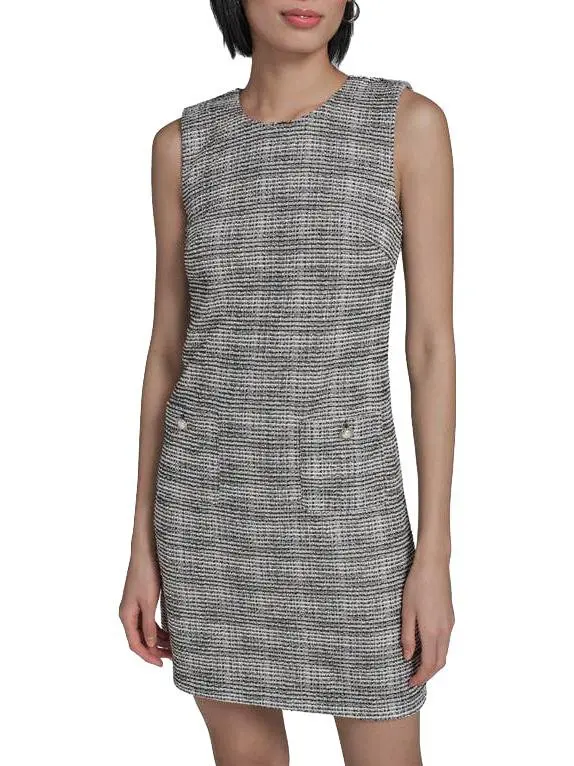 Karl Lagerfeld Metallic Tweed Shift Minidress - Black Soft White