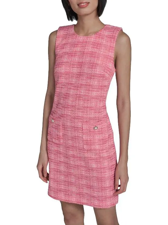 Karl Lagerfeld Metallic Tweed Shift Minidress - Hot Pink Soft White