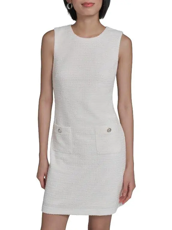 Karl Lagerfeld Metallic Tweed Shift Minidress - Soft White