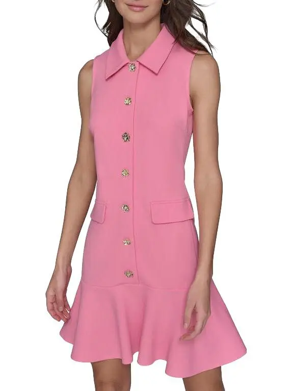 Karl Lagerfeld Floral Button Scuba Crepe Shirtdress - Pink Sherbet