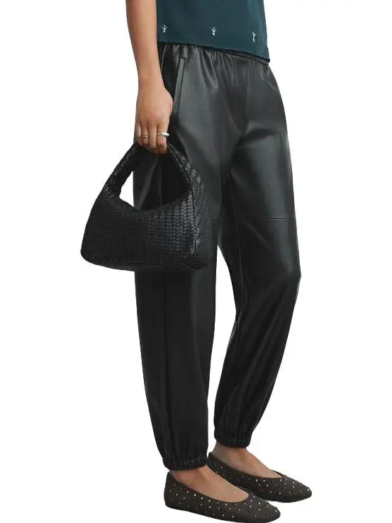 Mango Faux Leather Jogger Pants - Black
