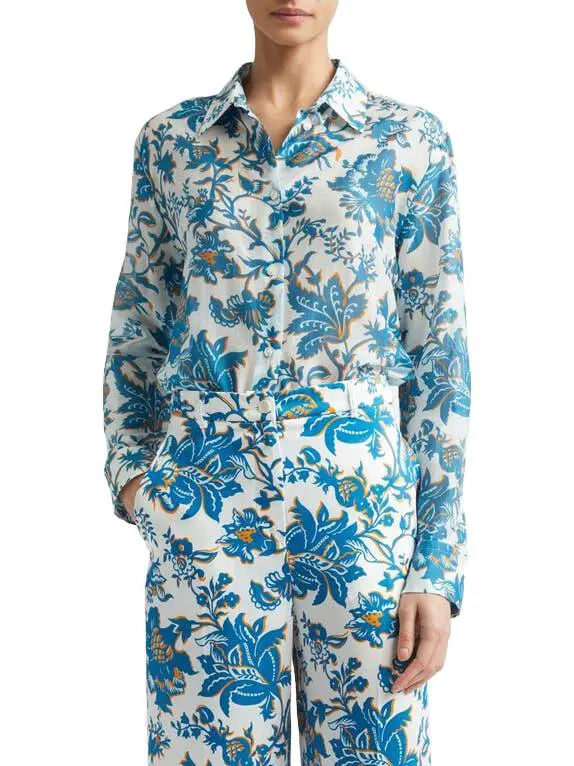 Etro Floral Paisley Cotton & Silk Button-up Shirt - Print On White Base