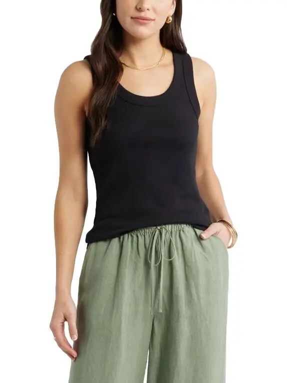 Caslon Scoop Neck Ribbed Cotton Tank - Black