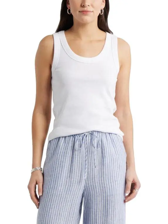 Caslon Scoop Neck Ribbed Cotton Tank - White