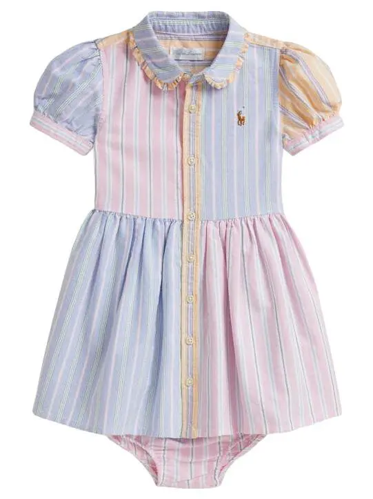 Ralph Lauren Oxford Stripe Cotton Piqué Shirtdress & Bloomers - Blue Pink Yellow Multi