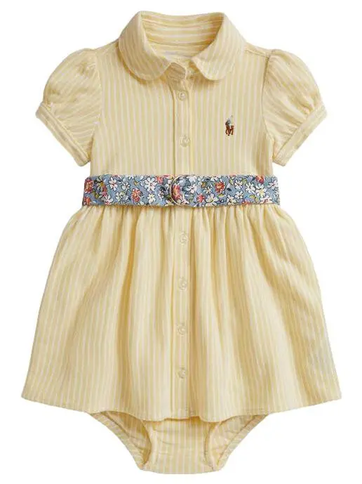 Ralph Lauren Striped Cotton Piqué Shirtdress With Belt And Bloomers - Wicket Yellow Multi