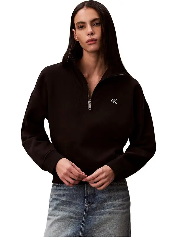 Calvin Klein Monogram Quarter Zip Fleece Sweatshirt - Black