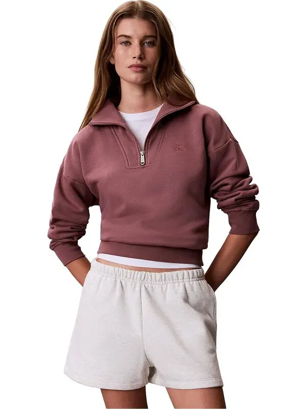 Calvin Klein Monogram Quarter Zip Fleece Sweatshirt - Capri Rose