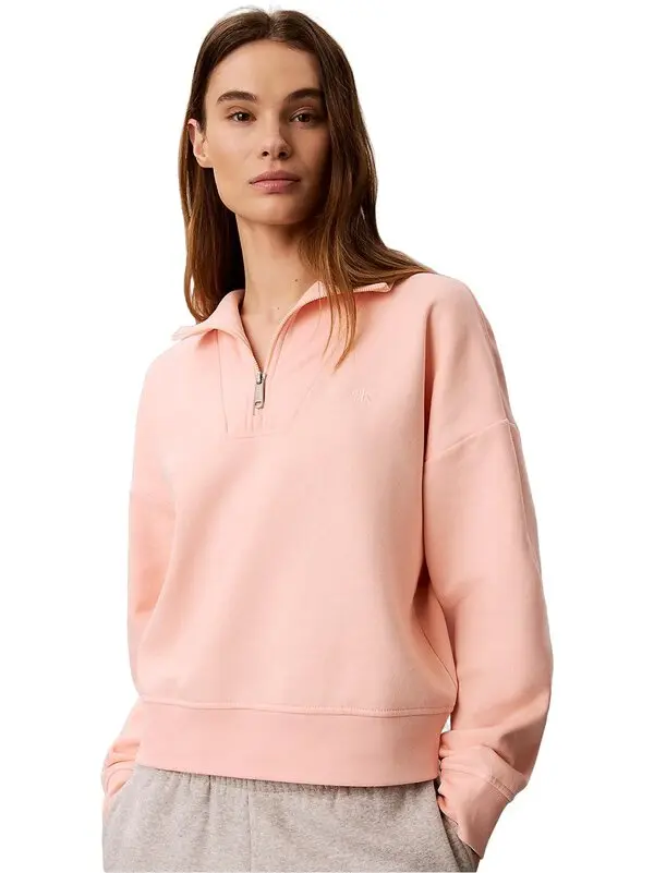 Calvin Klein Monogram Quarter Zip Fleece Sweatshirt - Pop Orange