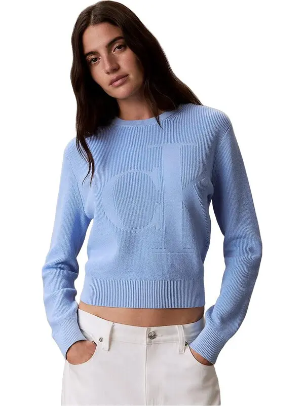 Calvin Klein Smooth Cotton Monogram Sweater - Placid Blue