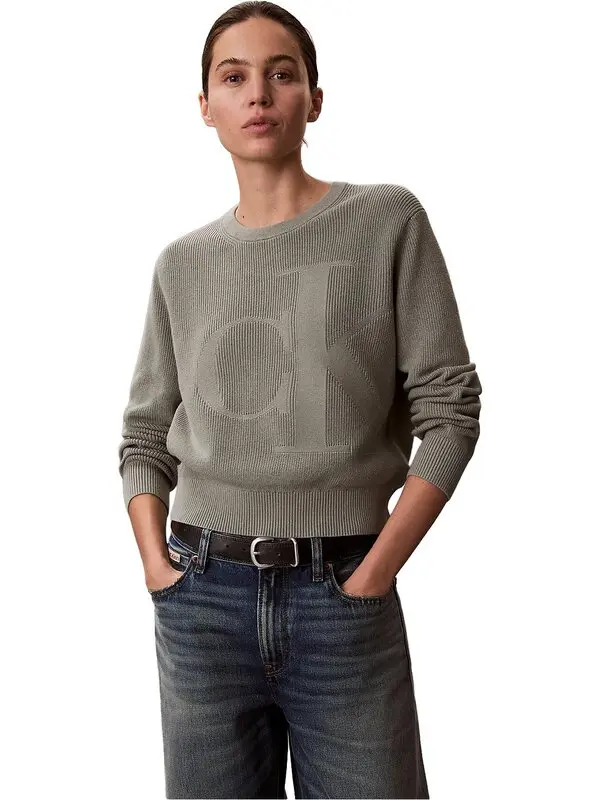 Calvin Klein Smooth Cotton Monogram Sweater - Shadow