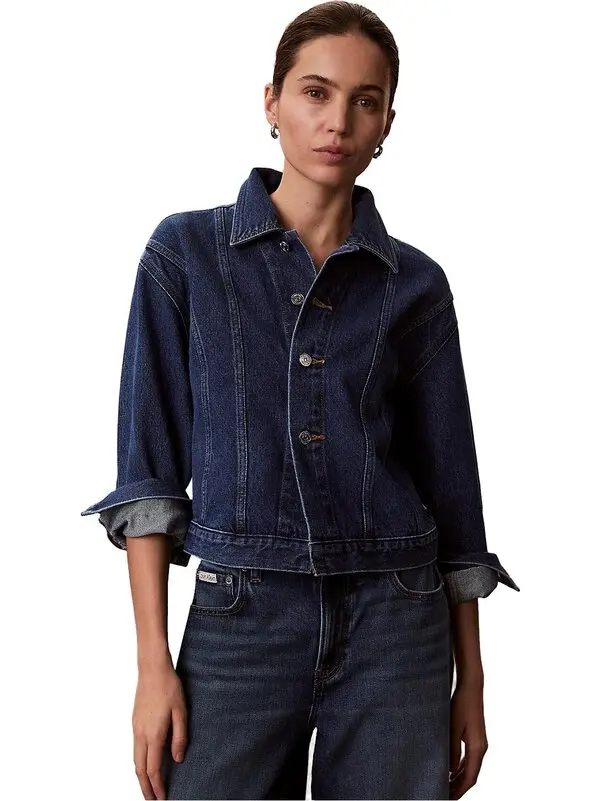 Calvin Klein Denim Cinched Trucker Jacket - Midway Blue