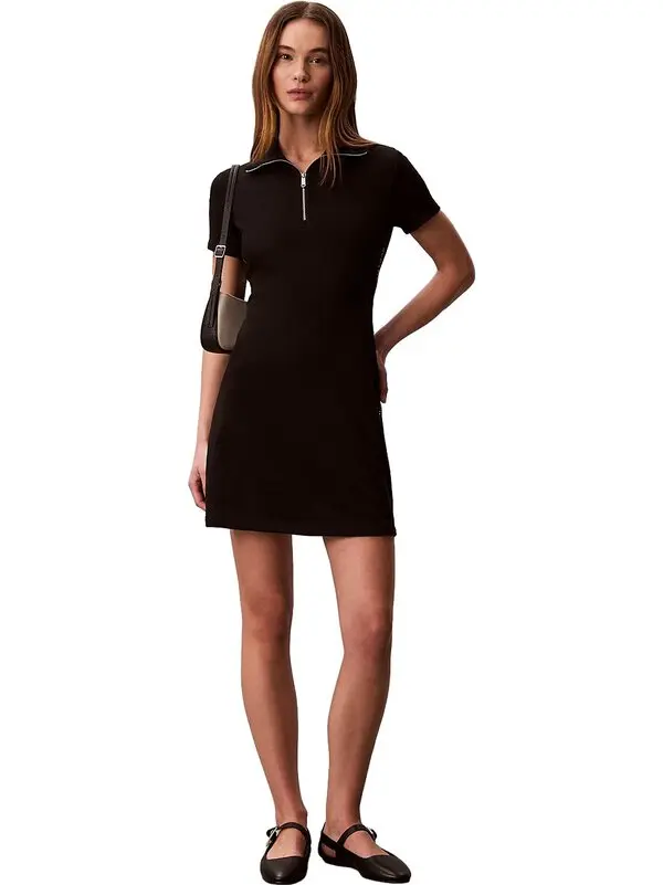 Calvin Klein French Terry Quarter Zip Mini Dress - Black