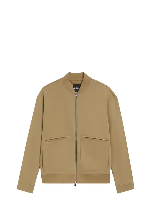 BOSS Zip-up Sweatshirt In A Peached Cotton Blend - Khaki